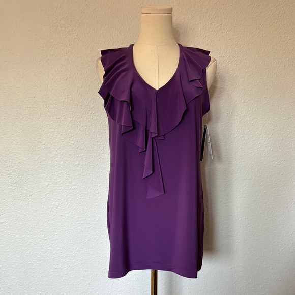 Sympli | Tops | Nwt Sympli Sleeveless Purple Ruffle Vneck Tank Size ...